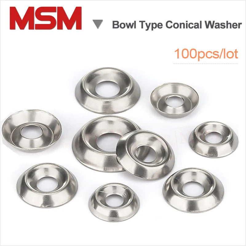 100pcs MSM M3 M4 M5 M6 Stainless Steel Bowl Type Conical Washers Conca ...