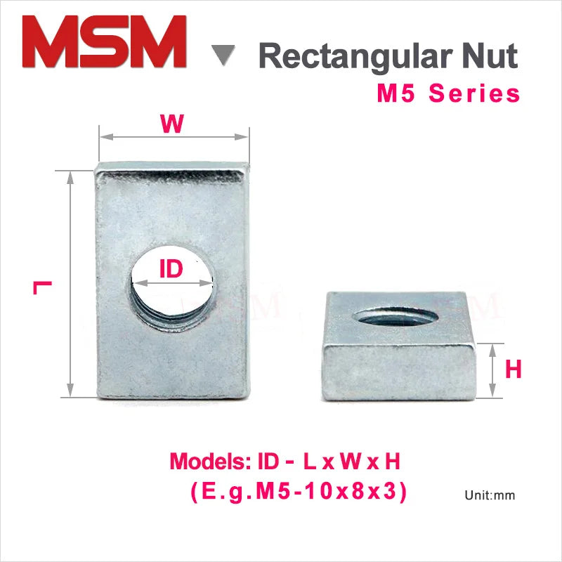 10pcs Rectangular Nuts M5 Hole 5mm Zinc Plated Carbon Steel Thin Squar ...