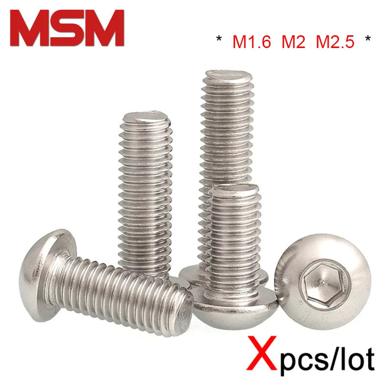 Xpcs M1.6 M2 M2.5 Button Head Screw Hex Hexagon Socket Bolt 304 Stainl ...