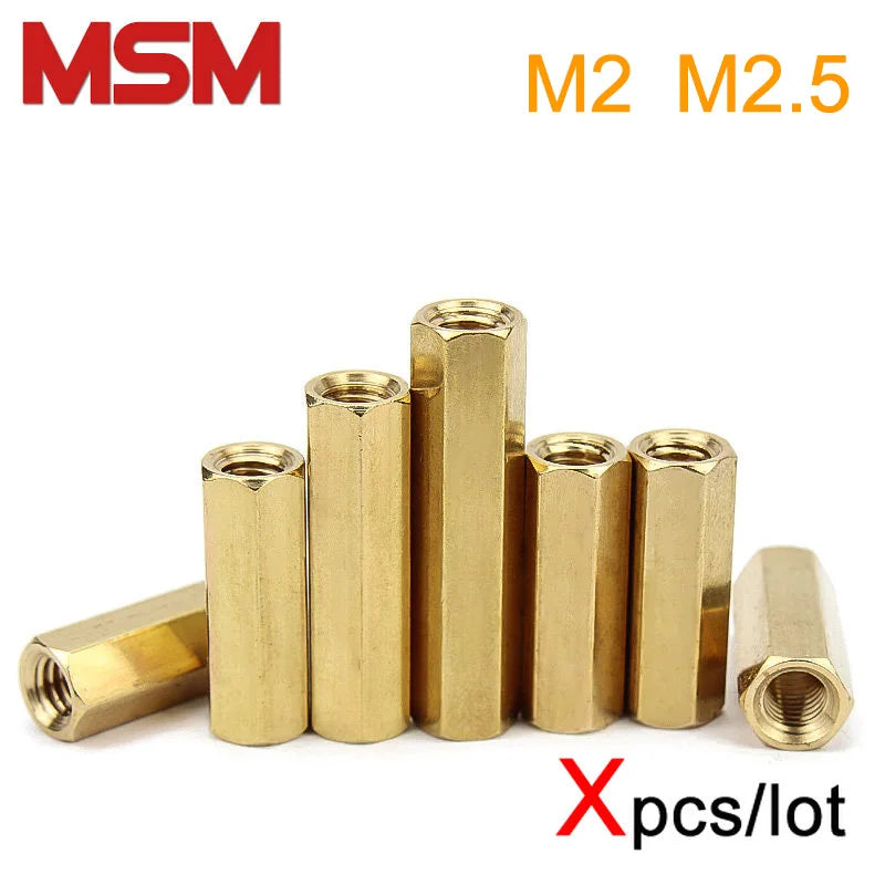 Xpcs M2 M2.5 Hexagonal Copper Column Nut Double-pass Hex Brass Female ...